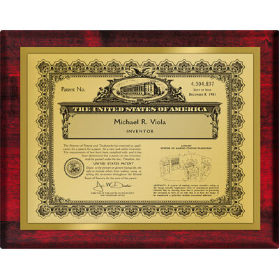 Certificate Patent Plaque – Rosewood w/Illustration – Patent Creations